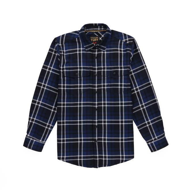 Tilley Tuff Work Shirt for Men with Chest Pockets in Navy Plaid Twill ...
