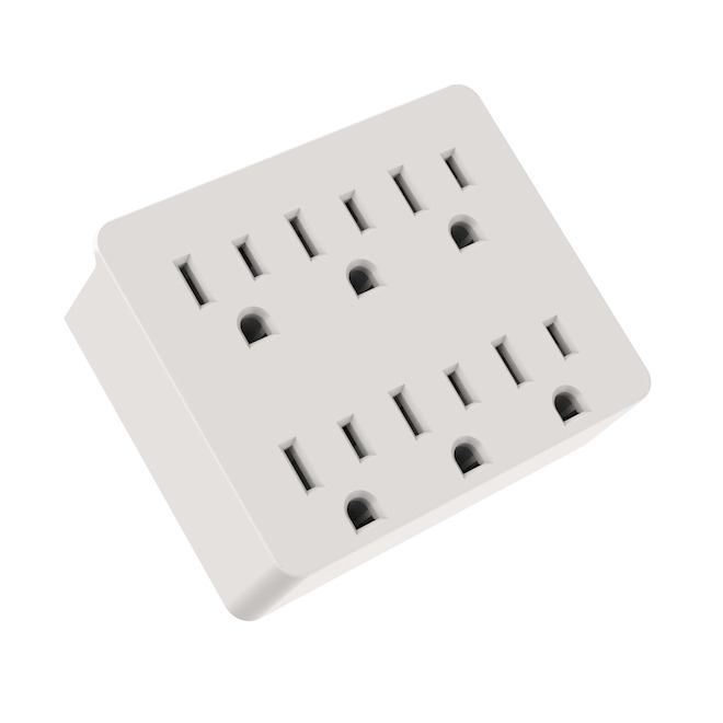 VALU+ Wall Plug Adapter for 6 Outlets in White Plastic - Pack of 2 | RONA