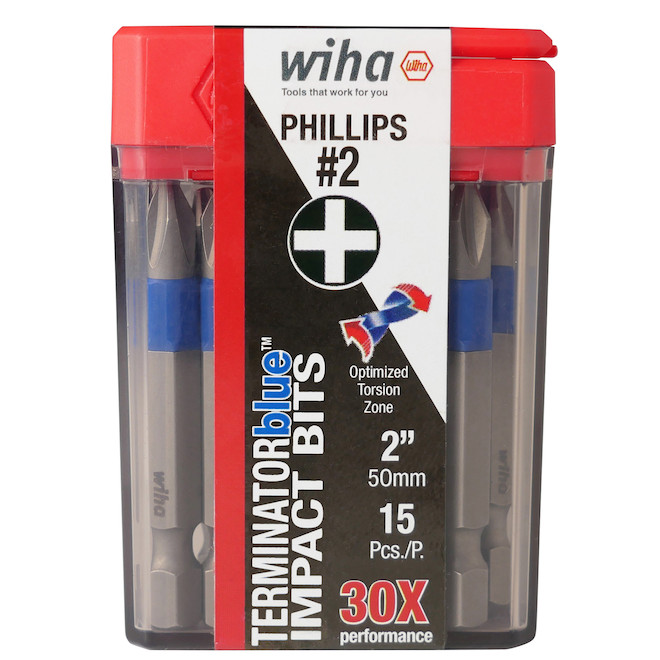 Wiha TerminatorBlue Impact Driver 2-in Steel #2 Phillips Bit Set - 15 ...
