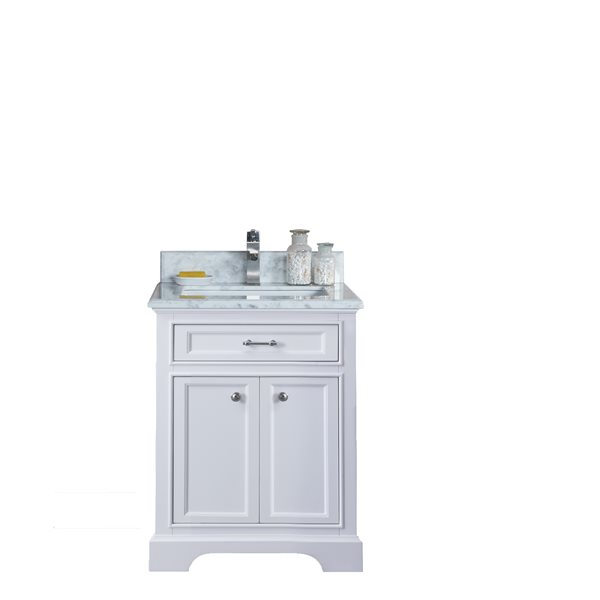 GEF Milanew White Single Sink Bathroom Vanity with White Carrara Marble ...