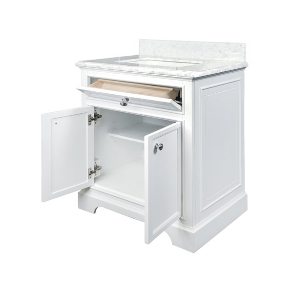 GEF Milanew White Single Sink Bathroom Vanity with White Carrara Marble ...