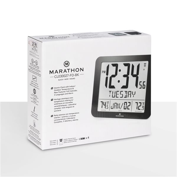 Marathon Black Rectangle Atomic Digital Wall Clock CL030027FD-BK | RONA