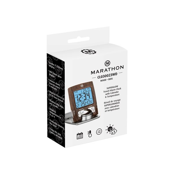 Marathon Wood Square Travel Alarm Clock CL030023WD | RONA