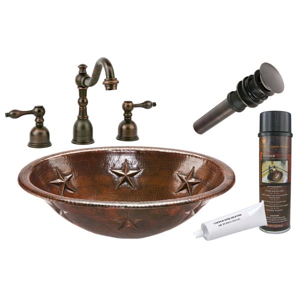 Premier Copper Products Oval Star Sink with Faucet and Drain - Copper ...