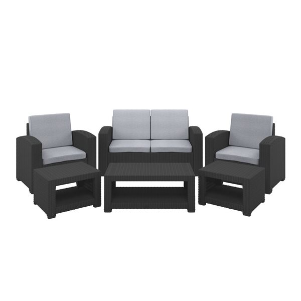 CorLiving 6pc All-Weather Black Conversation Set with Grey Cushions PLF ...