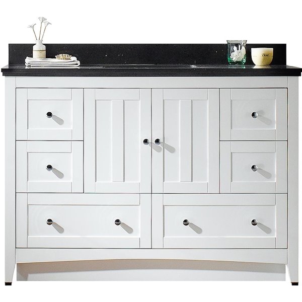 American Imaginations 47 in Shaker White Single Sink Bathroom Vanity Set with Black Galaxy Quartz Top AI 17653 RONA