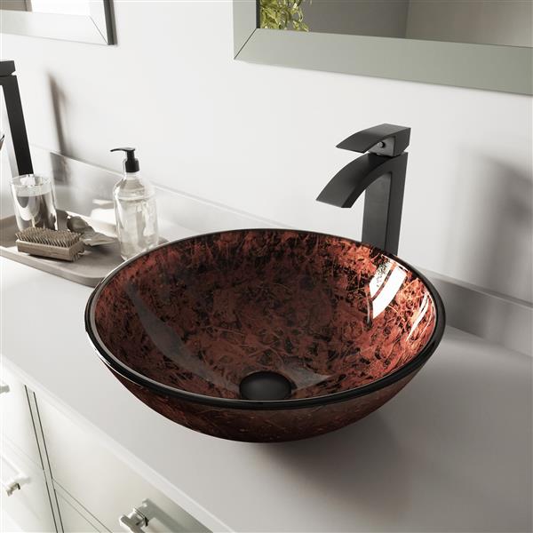 VIGO Glass Vessel Bathroom Sink with Faucet - Mahogany Moon VGT395 | RONA