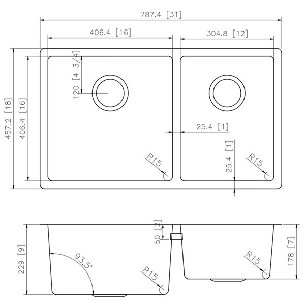 AMERICAN IMAGINATIONS Évier double encastré, 31", acier inoxydable AI ...