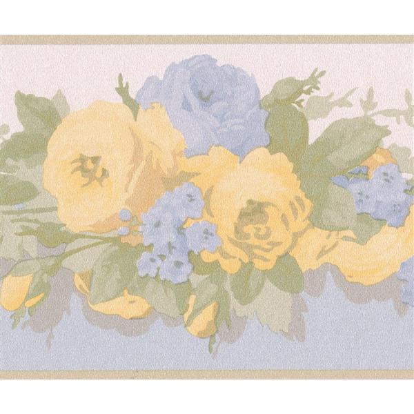 Retro Art Bloomed Roses Floral Wallpaper Border - 15' x 5" - Yellow | RONA
