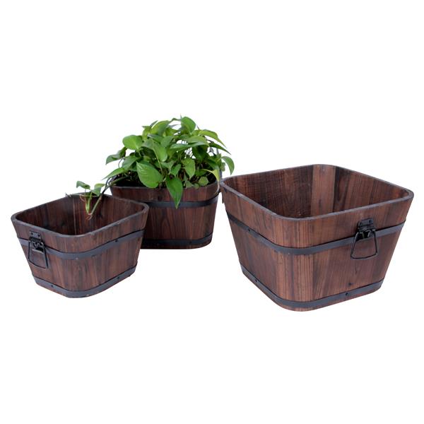 Leisure Season Square Planters - 13-in x 8-in - Cedar - Brown - 3 pcs ...