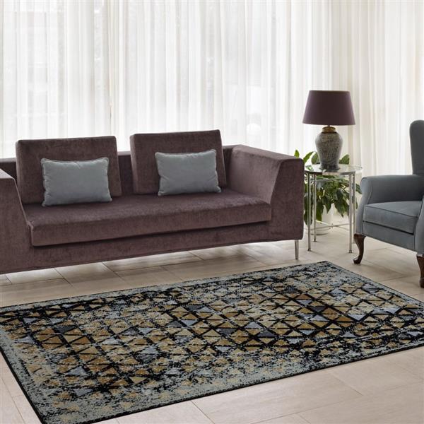 LA DOLE RUGS Tapis géométrique européen diamant, 5 pi x 8 pi, or/gris ...