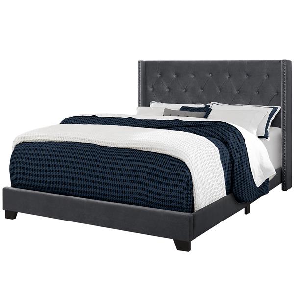 MONARCH SPECIALTIES Monarch Bed Dark Grey Velvet with Chrome Trim ...
