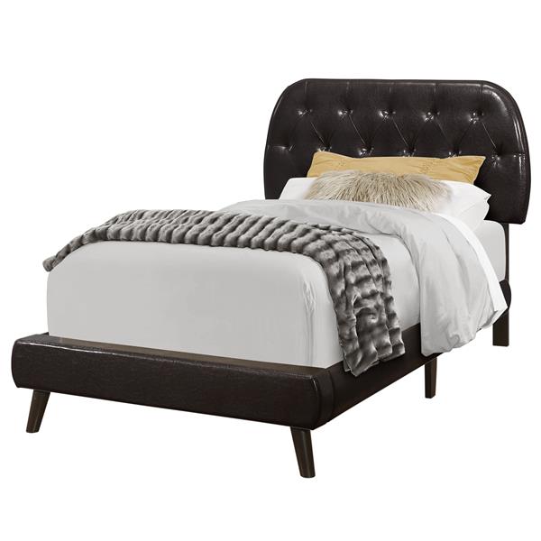 MONARCH SPECIALTIES Lit similicuir et pattes bois brun foncé, lit ...