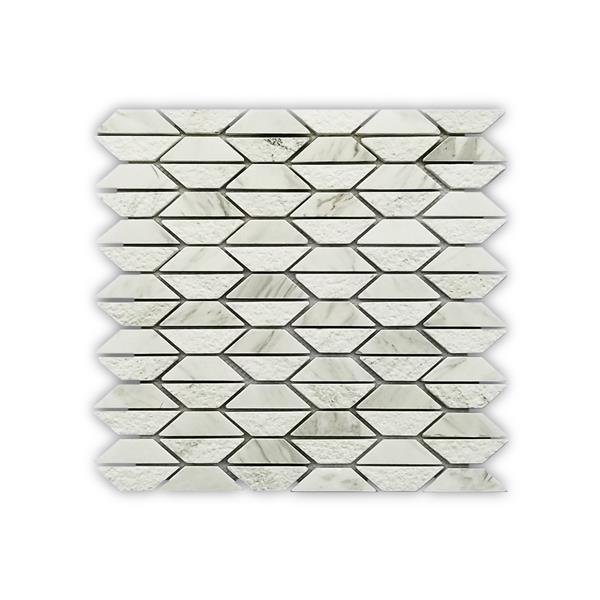 JL Tile Lime Stone Marble Mosaic - White Trapeze Pattern - 11-in x 11 ...
