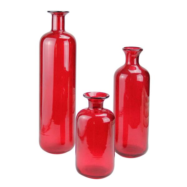 Northlight Candy Apple Red Decorative Translucent Bottles - Set of 3 ...