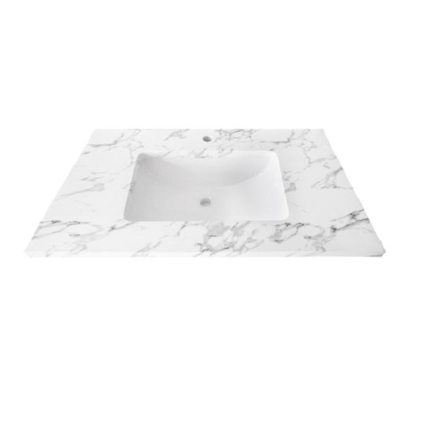 Luxo Marbre Single Sink Vanity Top - 49-in x 22-in - Quartz - Veined ...
