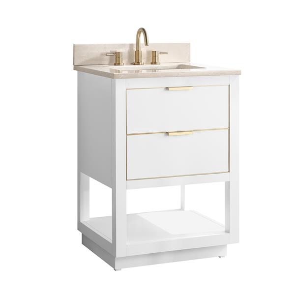 Avanity Allie Vanity - 25-in - Crema Marfil Marble Top - White/Gold | RONA