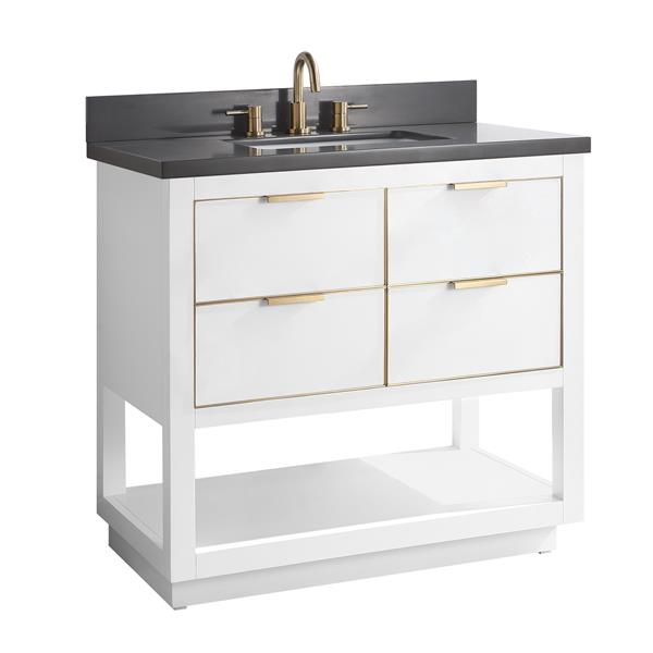 Avanity Allie Vanity - 37-in - Gray Quartz Top - White/Gold | RONA