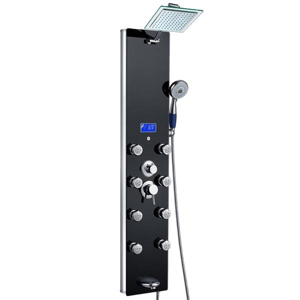 AKDY Multi Feature Shower Panel System - Tempered Glass - Mirror Black ...
