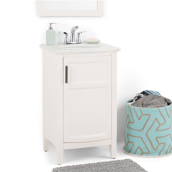 SIMPLI HOME Winston Rounded Front Bath Vanity White Engineered Quartz ...