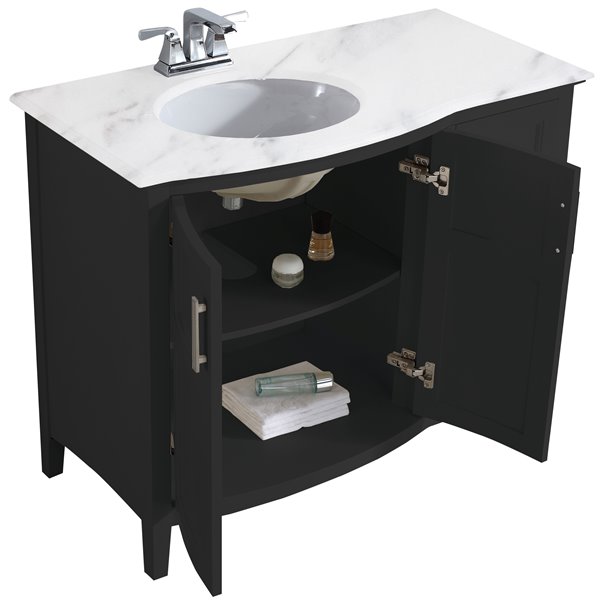 SIMPLI HOME Winston Rounded Front Bath Vanity White Engineered Quartz ...