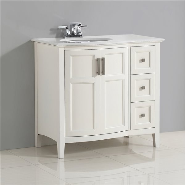 SIMPLI HOME Winston Rounded Front Bath Vanity White Engineered Quartz ...