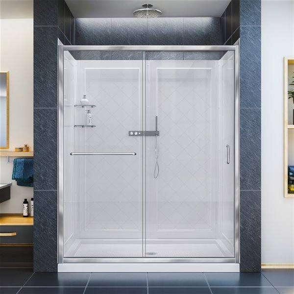 DreamLine Infinity-Z Shower Door and Base Kit - 60-in - Chrome DL-6119C ...