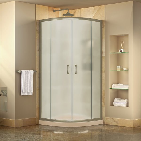 DreamLine Prime Corner Sliding Shower Enclosure in Brushed Nickel with ...