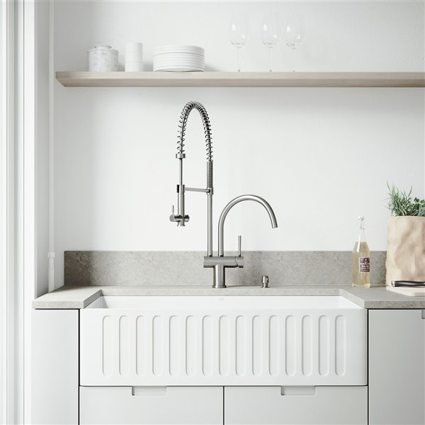 VIGO Matte White Kitchen Sink with Stainless Steel Faucet - Single Bowl ...