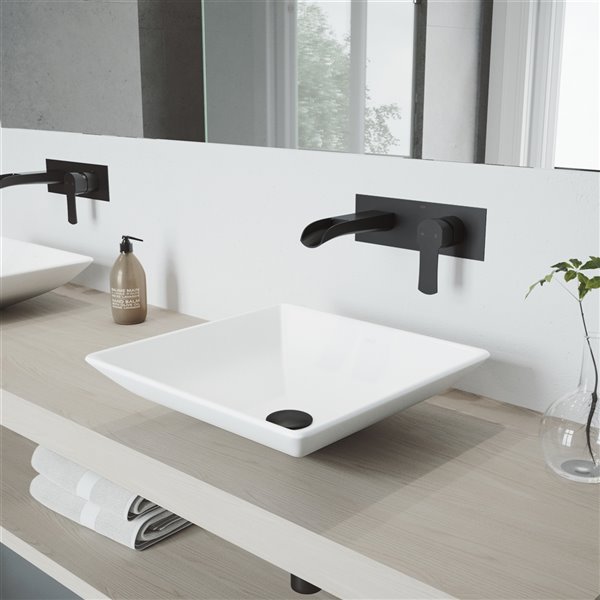 VIGO Hibiscus Bathroom Sink with Matte Black Faucet - 16-in - Matte ...