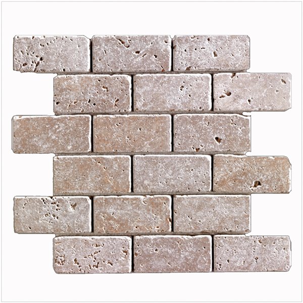 Mono Serra Tumbled Marble 12'' x 12'' Travertino Noce 2-in x 4-in 10 sq ...