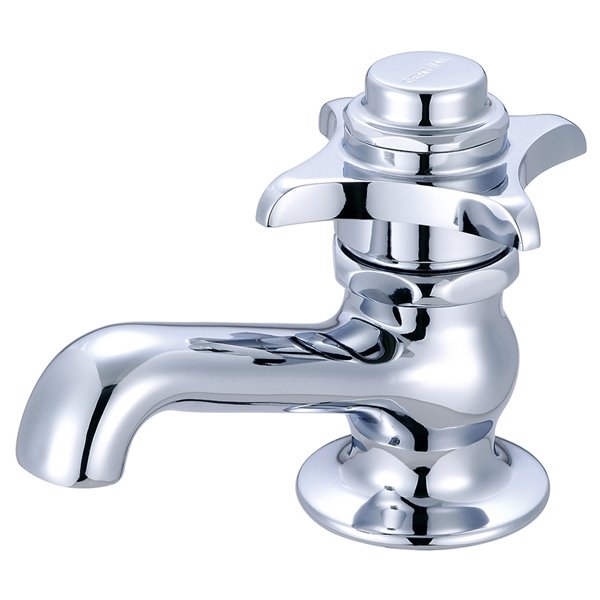 Central Brass Self-Close Basin Faucet with 4-Arm Handle - Polished ...