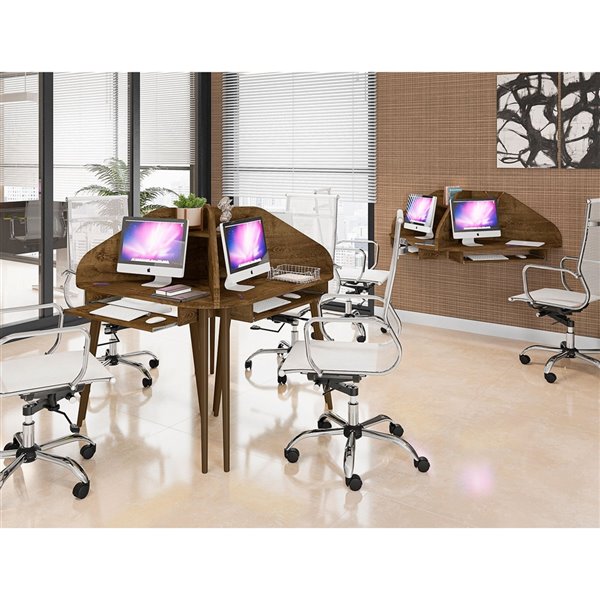 Manhattan Comfort Bradley Round Cubicle Desk - 62.62-in - Rustic Brown ...