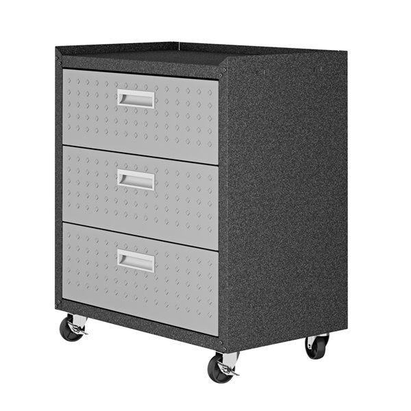 Manhattan Comfort Fortress Mobile Garage Chest with 3 Drawers Metal 30.3 in x 32.1 in Grey 4GMCC RONA