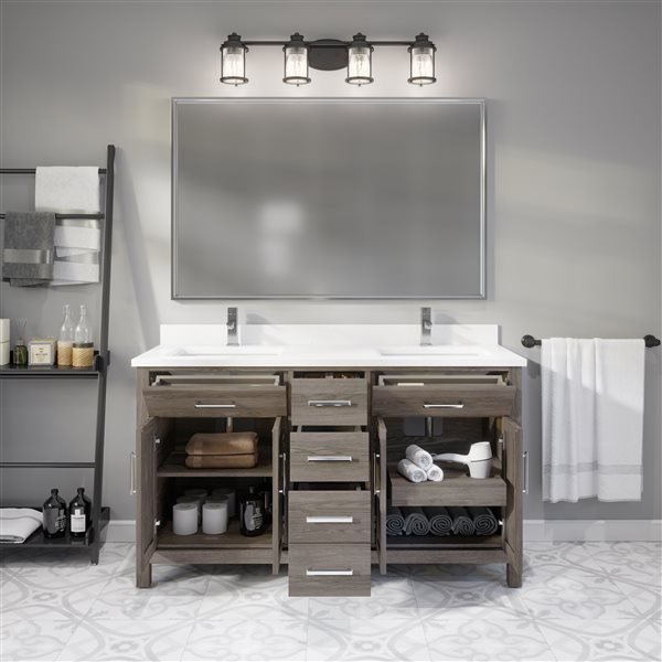 Spa Bathe Kate 60-in Grey Double Sink Bathroom Vanity with White ...
