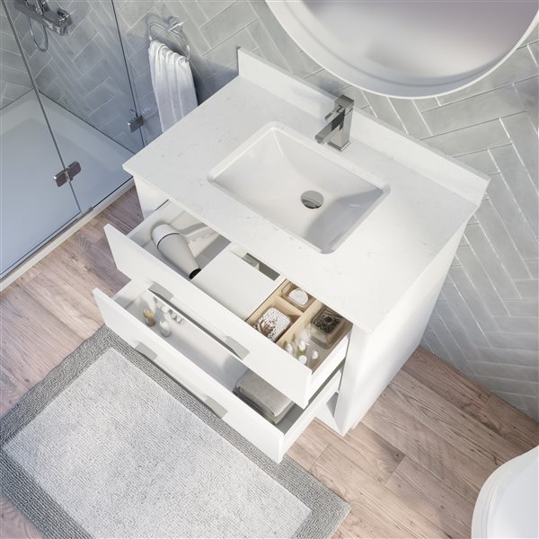 SPA BATHE Riley 36-in White Single Sink Bathroom Vanity with Engineered ...