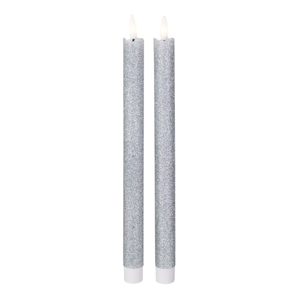 Northlight Glittered Flameless Taper Christmas Candles 12-in - Silver ...