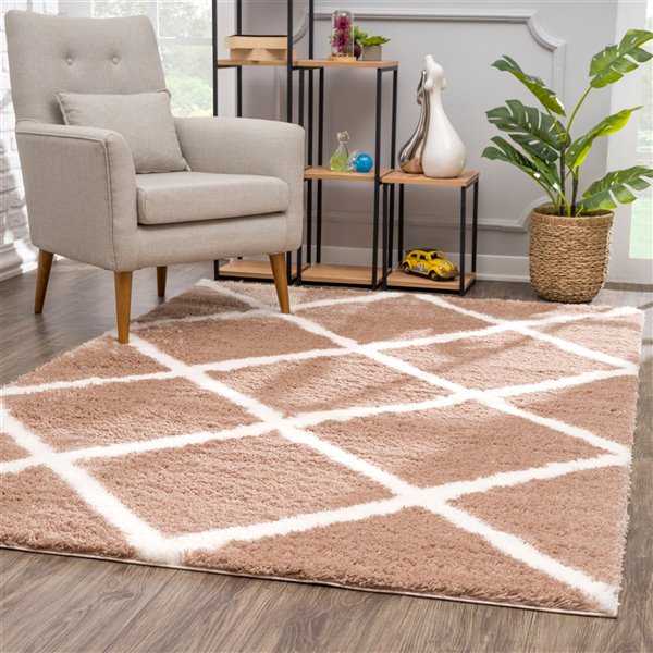 Rug Branch Contemporary Boho Shag Brown White Indoor Area Rug - 6x9 ...