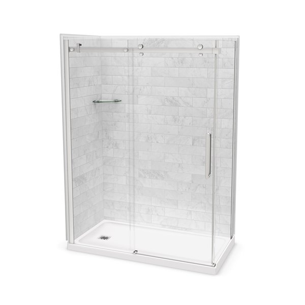 MAAX Utile 60-in x 32-in x 84-in Marble Carrara and Chrome Corner ...