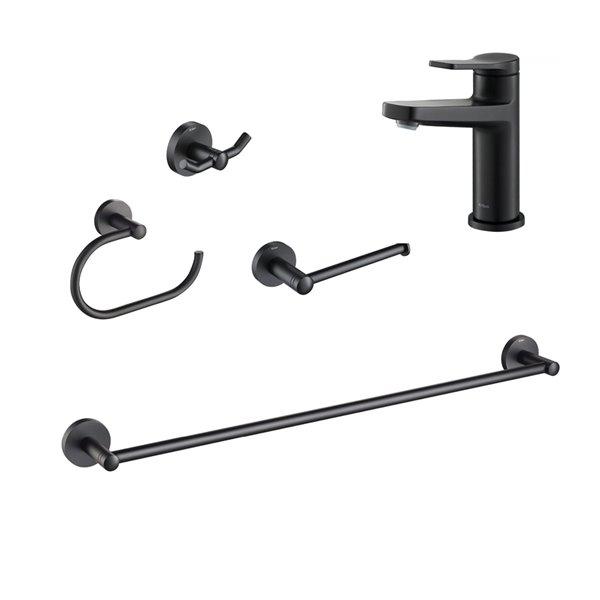 Kraus Indy Bathroom Faucet and Accessory Set - 4 Pieces - Matte Black ...