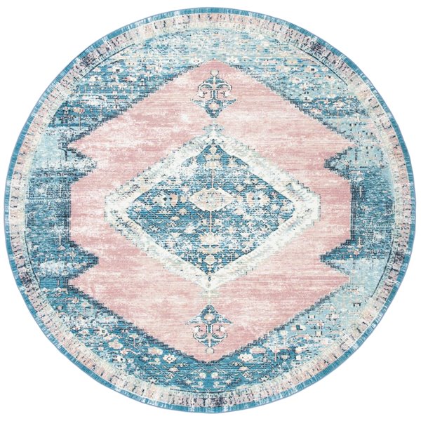 Safavieh Journey Machine-made Round Area Rug - 7-ft x 7-ft - Blue/Pink ...