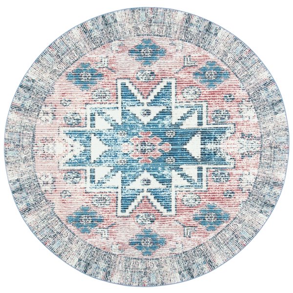 Safavieh Journey Machine-made Round Area Rug - 7-ft x 7-ft - Pink/Blue ...