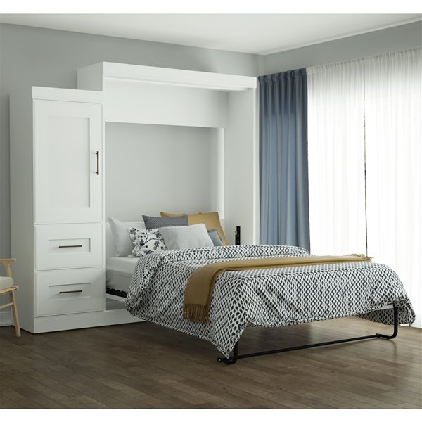 Grand lit escamotable Edge avec rangement et tiroirs de Bestar, blanc ...