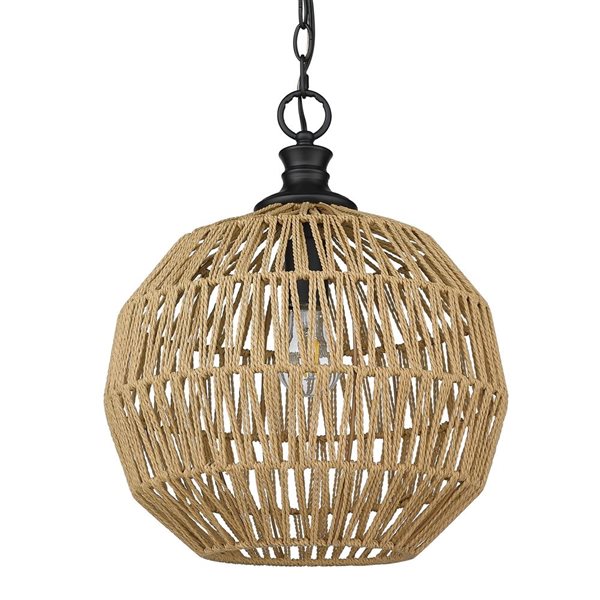 Golden Lighting Florence Medium Pendant - Coastal - Matte Black/Natural ...