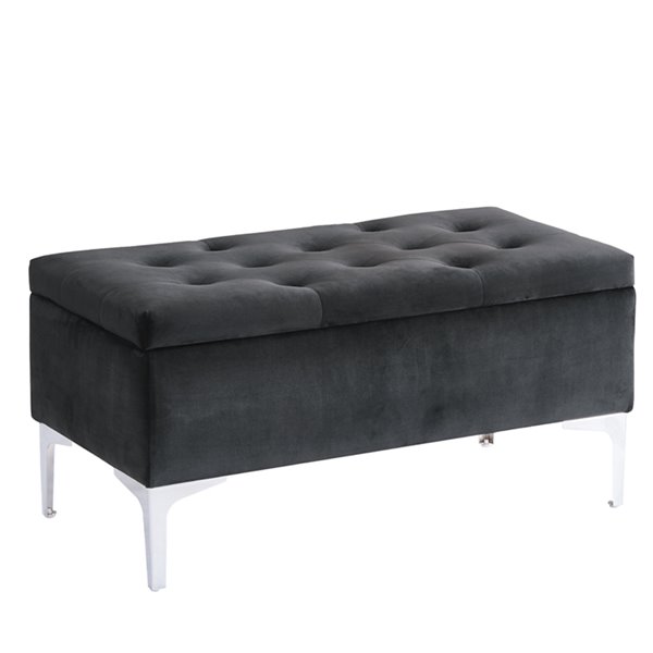 Hi-Line Gift Ltd. Velvet Button-Tufted Storage Bench - Black 96151-BK ...
