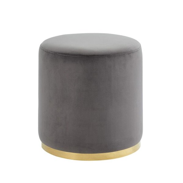 Hi-Line Gift Ltd. Modern Velvet Round Ottoman - Grey 96145-GY | RONA