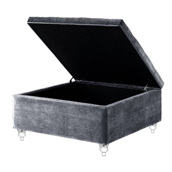 Inspired Home Saige Grey Modern Velvet Square Integrated Storage ...