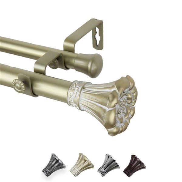 Tringle à rideaux double Blossom or en acier 66 po à 120 po de Rod Desyne | RONA