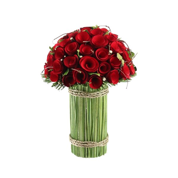 Northlight 11.5-in Red Wooden Rose and Grass Artificial Floral 32726506 ...