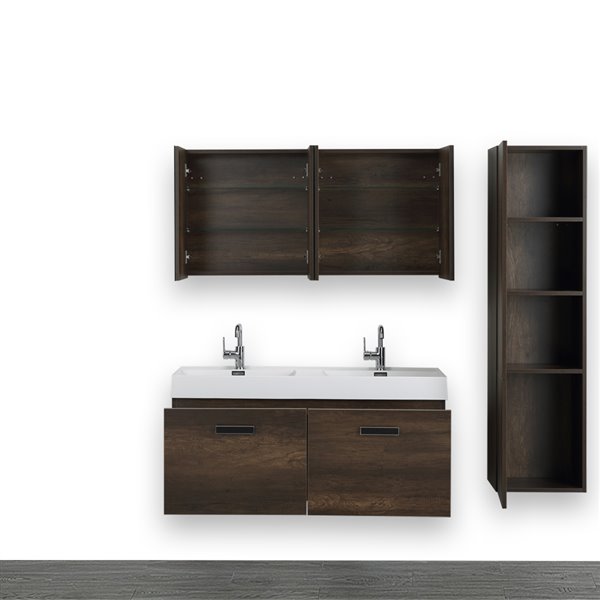 Streamline 48-in Brown Double Sink Bathroom Vanity with Glossy White ...